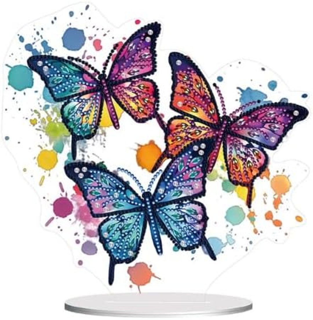 5D DIY Rainbow Paint Splatter Butterfly Trio Diamond Painting Kit ...
