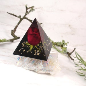 Red Rose Resin Pyramid | Paperweight Keepsake | Real Flower Home Decor ...