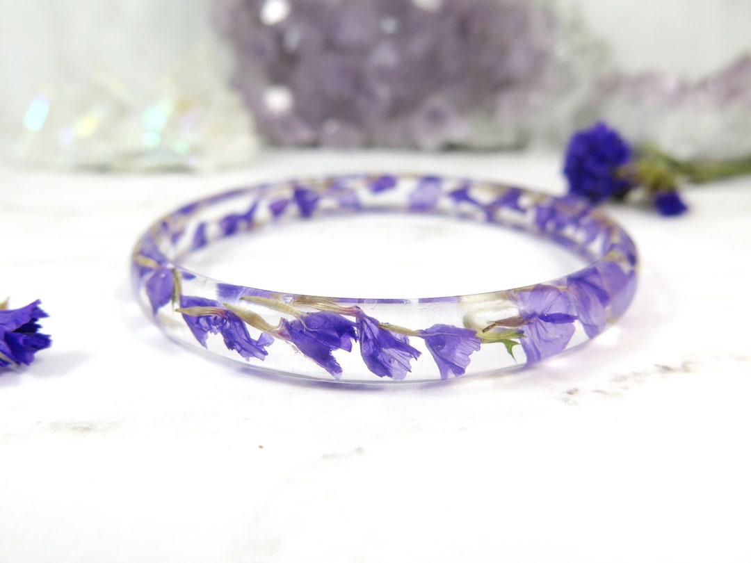 Handmade Purple Pressed Flower Resin Bangle Bracelet: Size L - Etsy