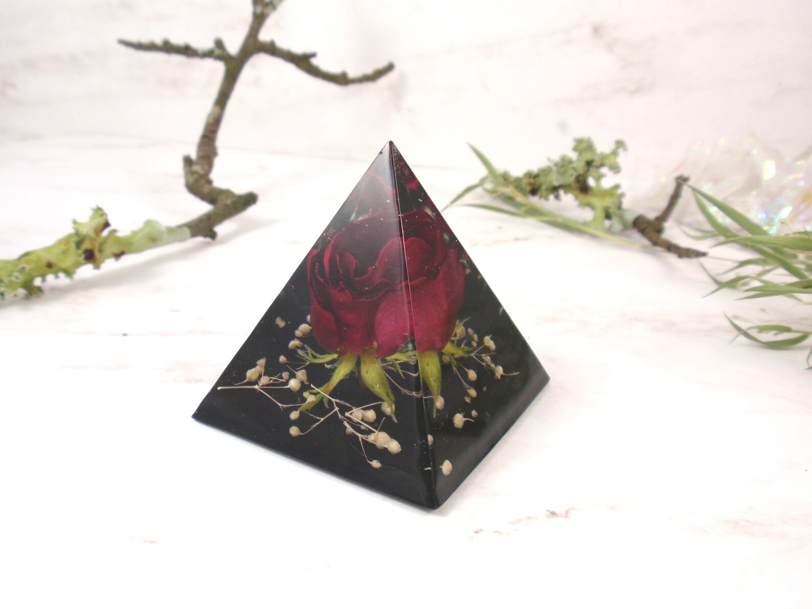 Red Rose Resin Pyramid Paperweight Keepsake Real Flower - Etsy