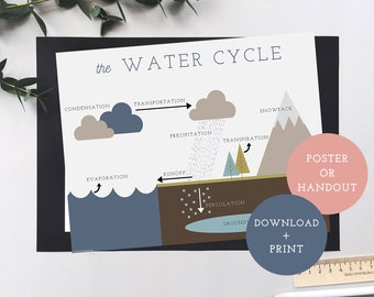 The Water Cycle Diagram: Printable Classroom Poster, Earth Science ...