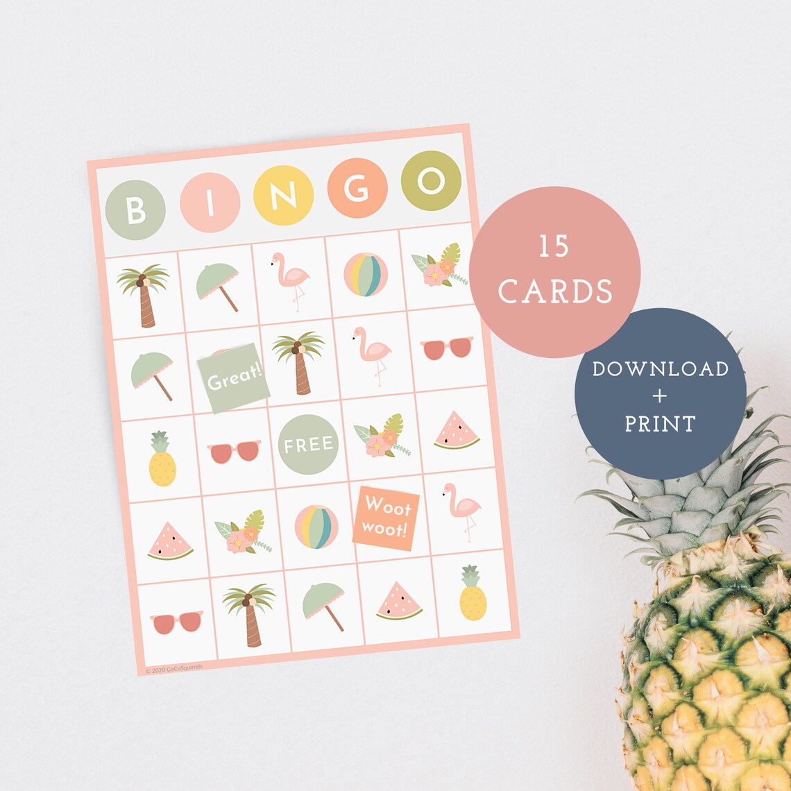 Tropical Flamingo Bingo 15 Pack! Instant Download / Easy to Print and ...