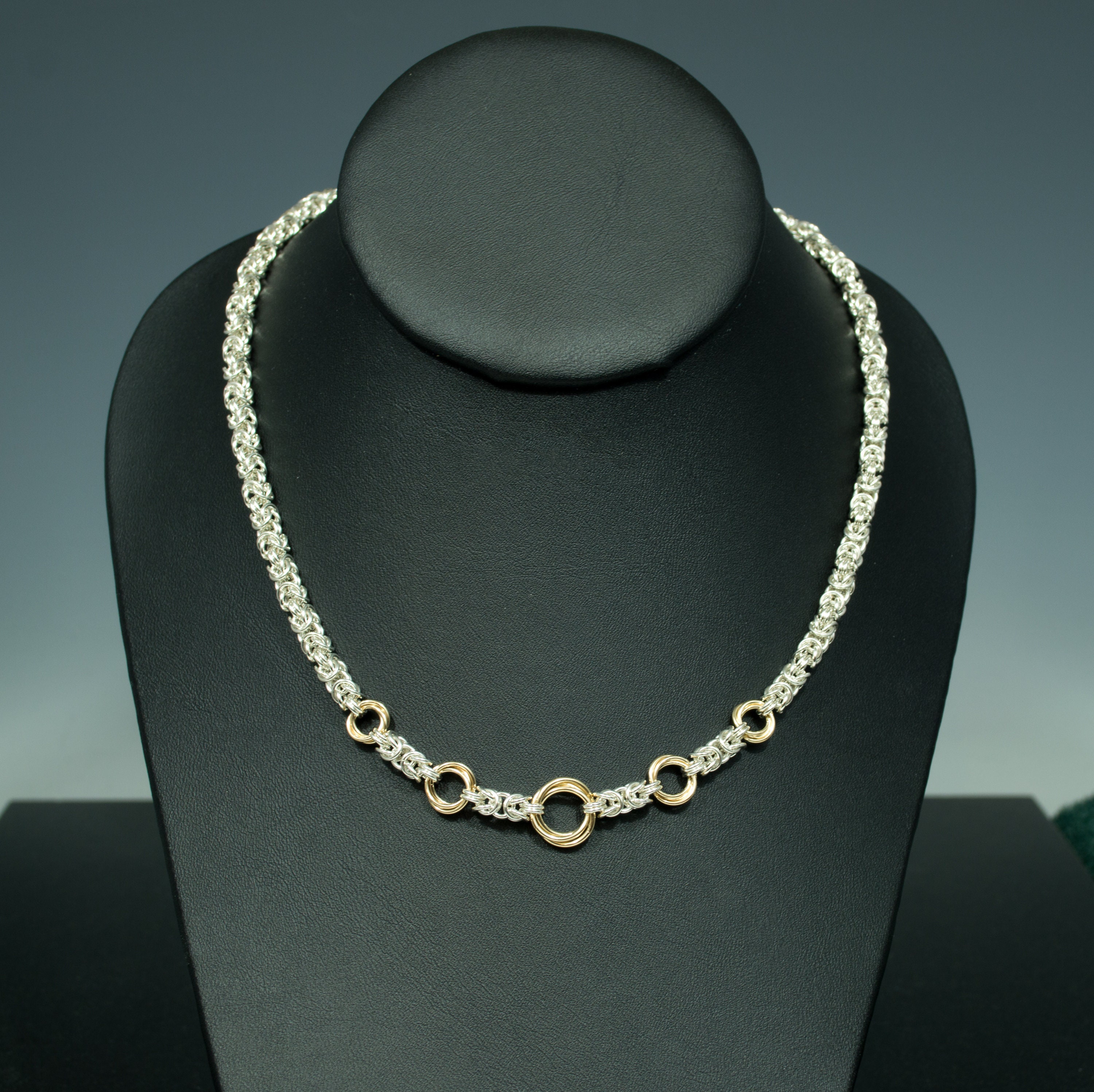 Chain Mail Necklace With 14k Gold Filled Rosettes Argentium Silver - Etsy