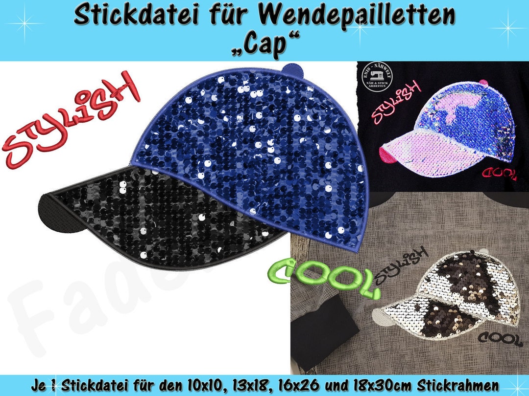 Reversible Sequin Applique Cap - Embroidery File Set for the 10 X 10 Cm ...