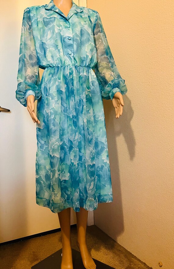 70s floaty blue and yellow floral maxi dress with fla… - Gem