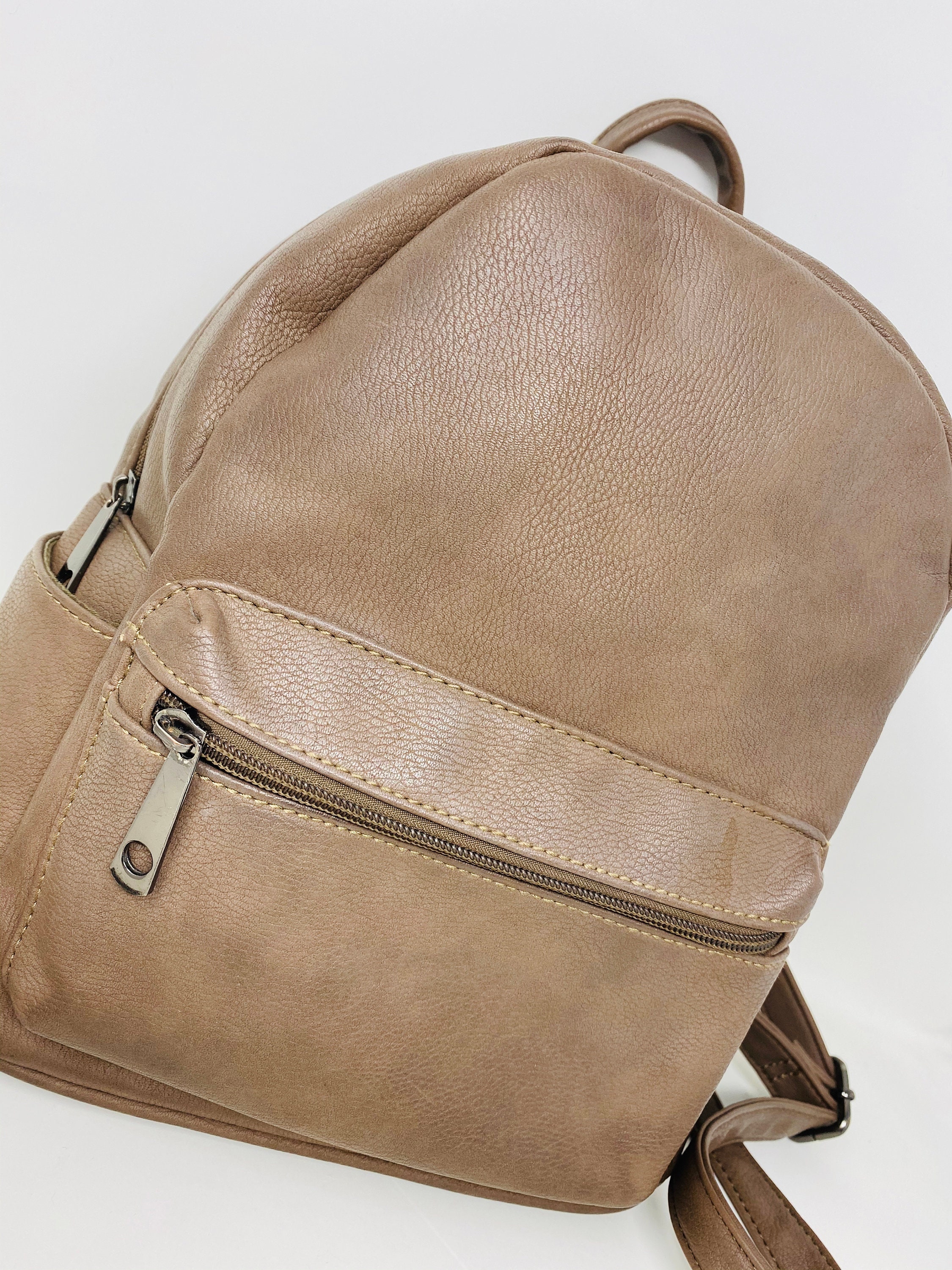 NICE Faux-Leather Fawn Coloured Backpack Lots Of Pockets | Etsy