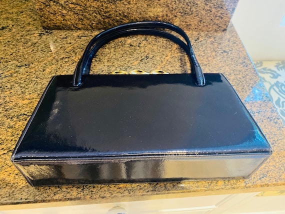 Vintage 50's Patent Blue Leather Kelly Style Handbag,… - Gem