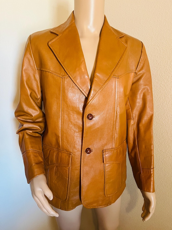 LOVELY Vintage 1970's Tan Leather Mens Jacket Made In… - Gem