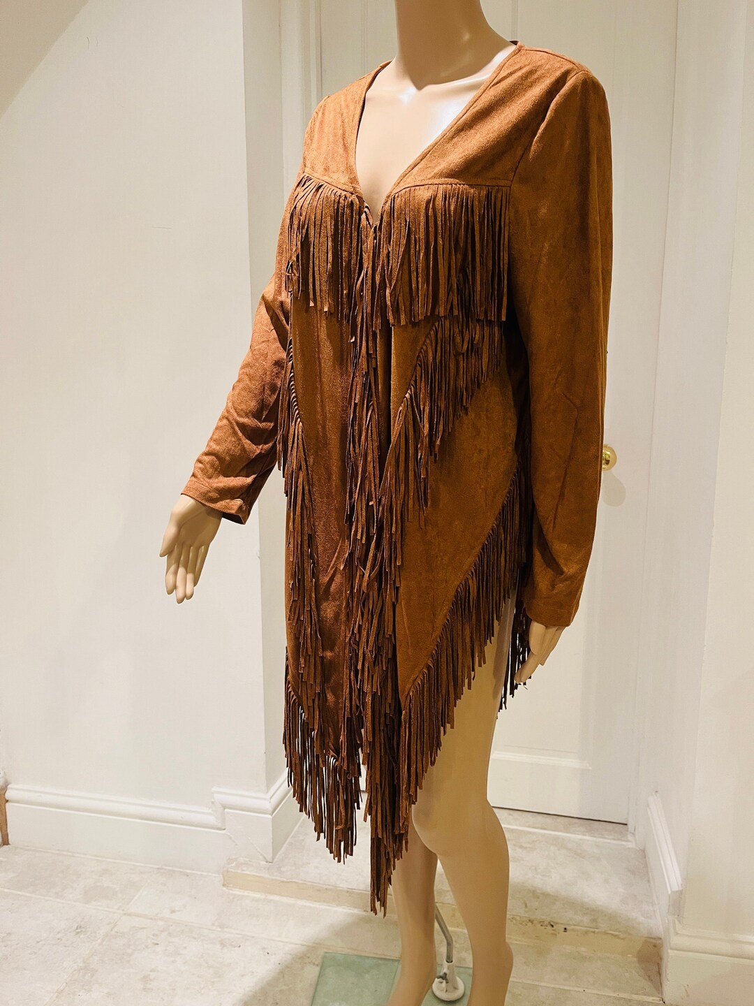 LOVELY Western Style Fringed Tan Suede Look Jacket Made by 'angie ...