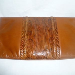 Vintage Brown Leather and Python Snakeskin Flat Clutch Purse Made in ...