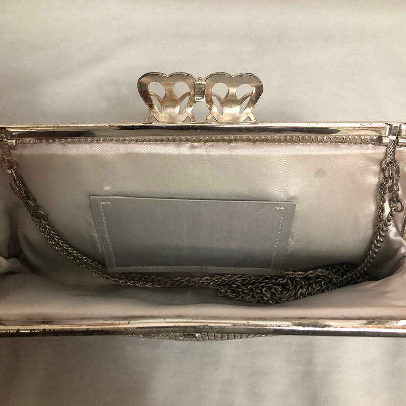 Vintage Silver Metal Mesh Evening Clutch, Antique Silver Metallic ...