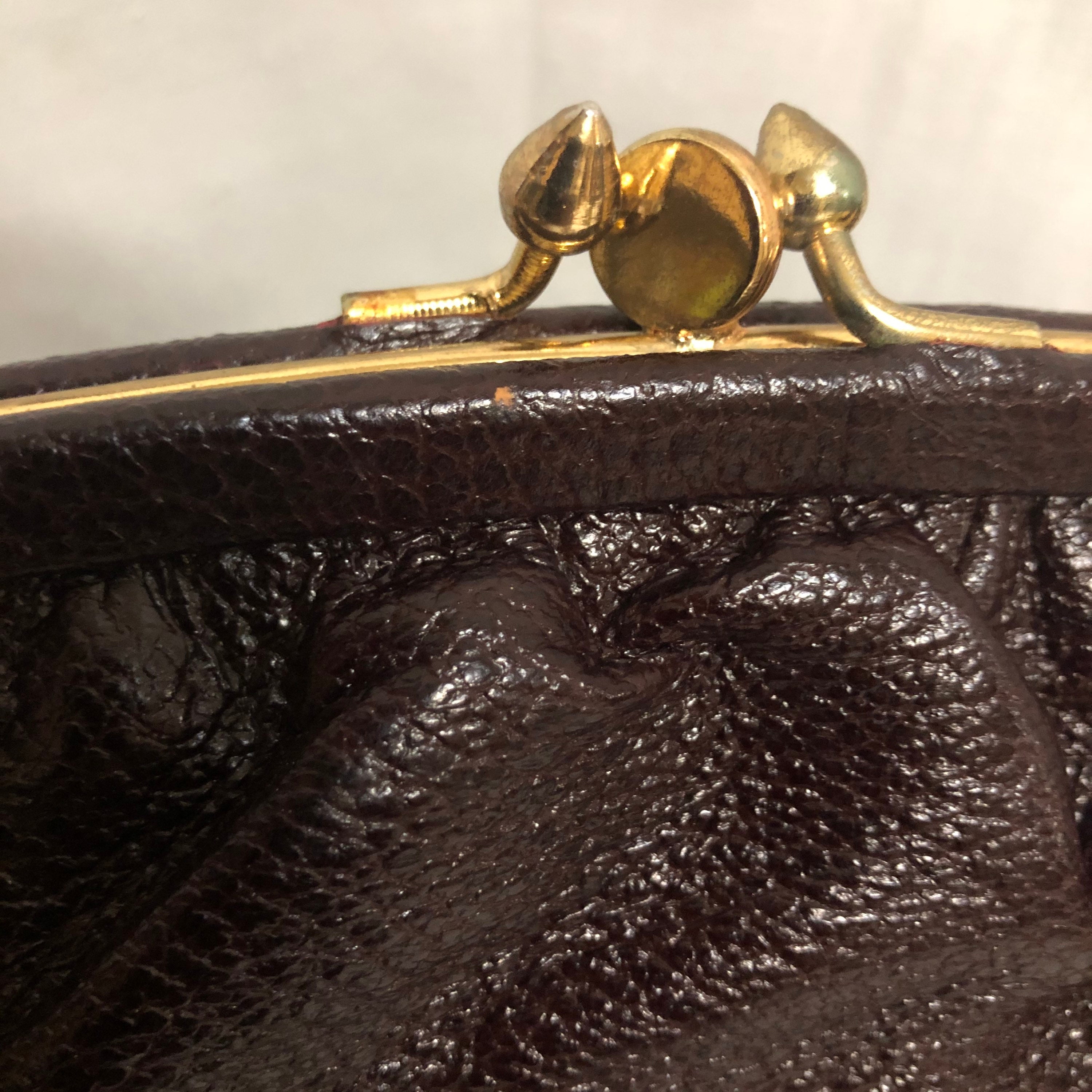 Vintage Burgundy Leather Kiss Lock Evening Clutch w/ Gold | Etsy