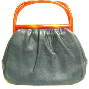 Vintage Etra Navy Blue Leather Purse Handbag With Resin Frame and ...