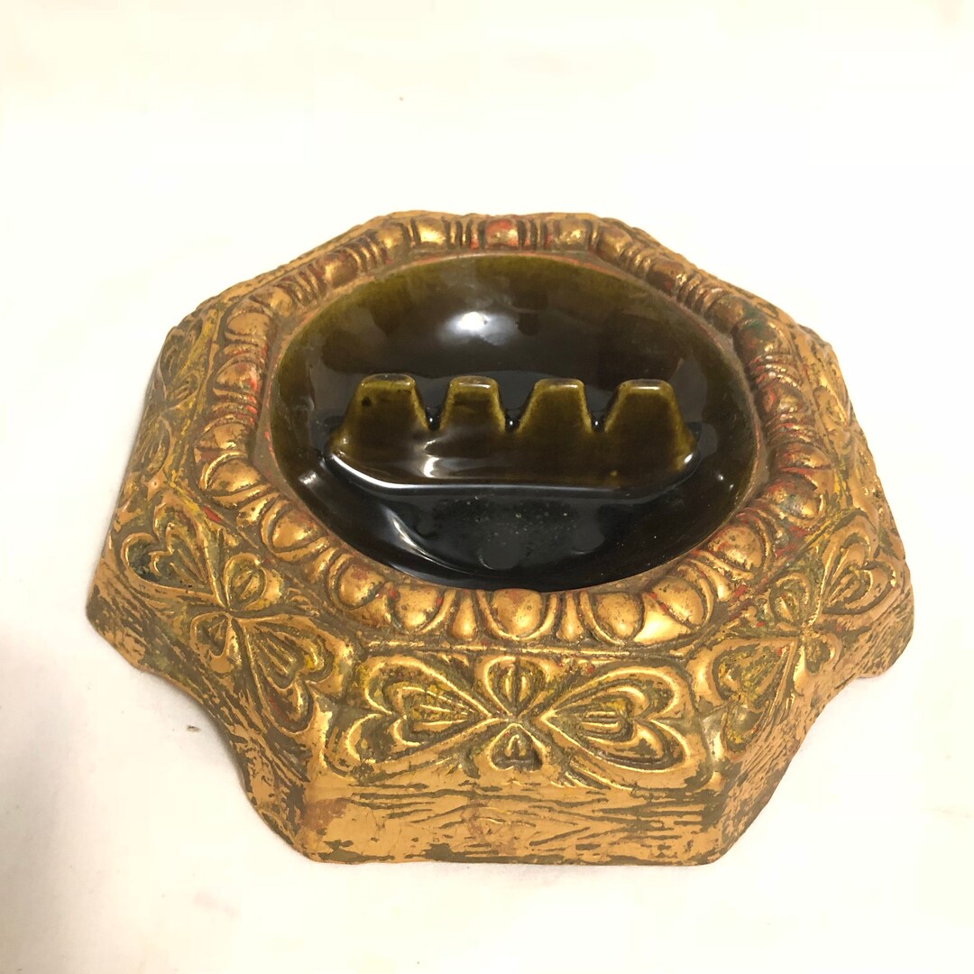 Vintage Antique Gold Porcelain Ashtray - Etsy
