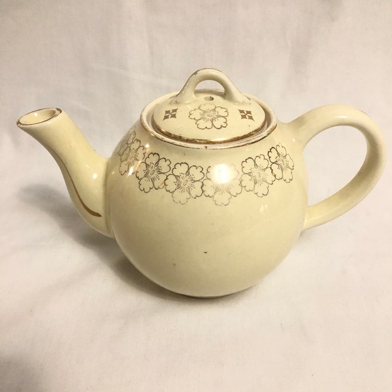 Vintage Vitrified Avco China Beige Teapot With Gold Floral | Etsy