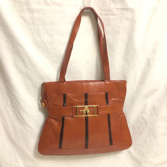 Vintage Lou Taylor Brown Leather Shoulder Bag with Go… - Gem