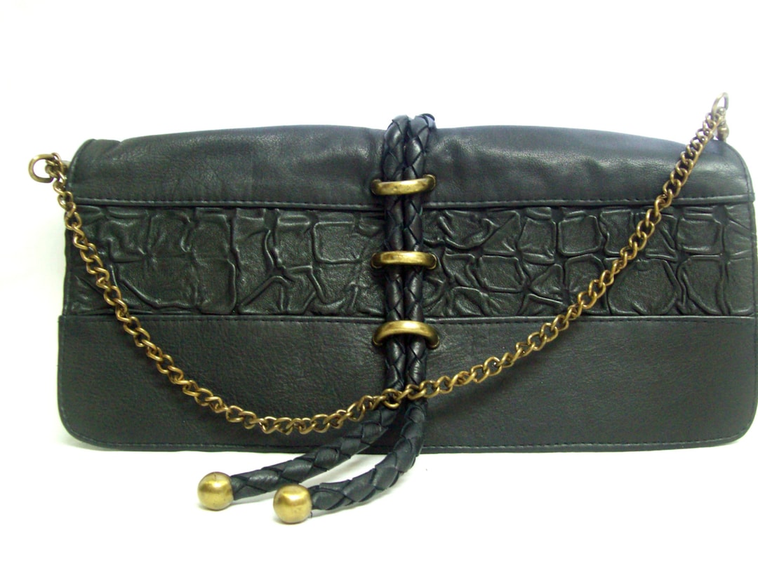 Black Ruched Leather Shoulder Bag / Designer Black Braided Leather ...