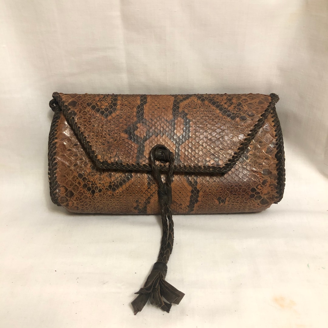 Vintage Brown Genuine Python Crossbody Bag, Dark Brown Snakeskin Purse ...