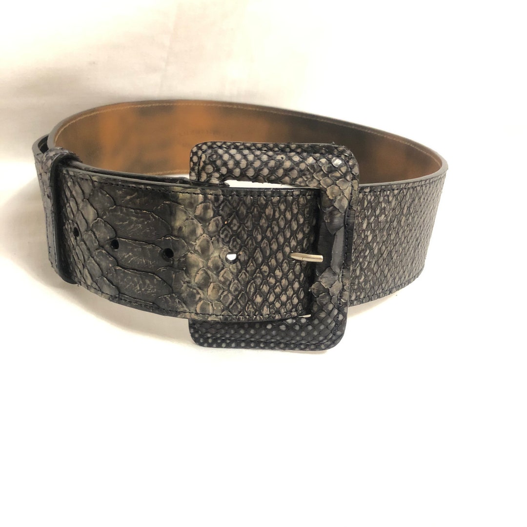 Black Genuine Python Leather Belt Size 27 Grey Snakeskin Designer Belt ...