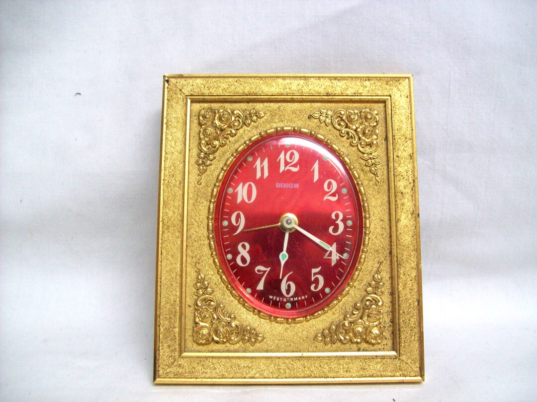 Vintage Overocean West Germany Wind up Alarm Clock / Antique Gold West ...