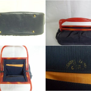 Vintage Etra Navy Blue Leather Purse Handbag With Resin Frame and ...
