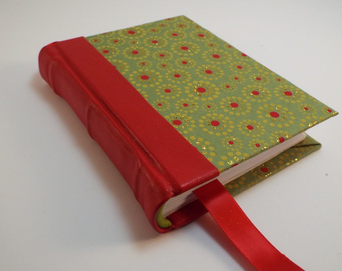 Red Leather Bound Journal, With Lime Green Hand Made Paper Cover - Etsy