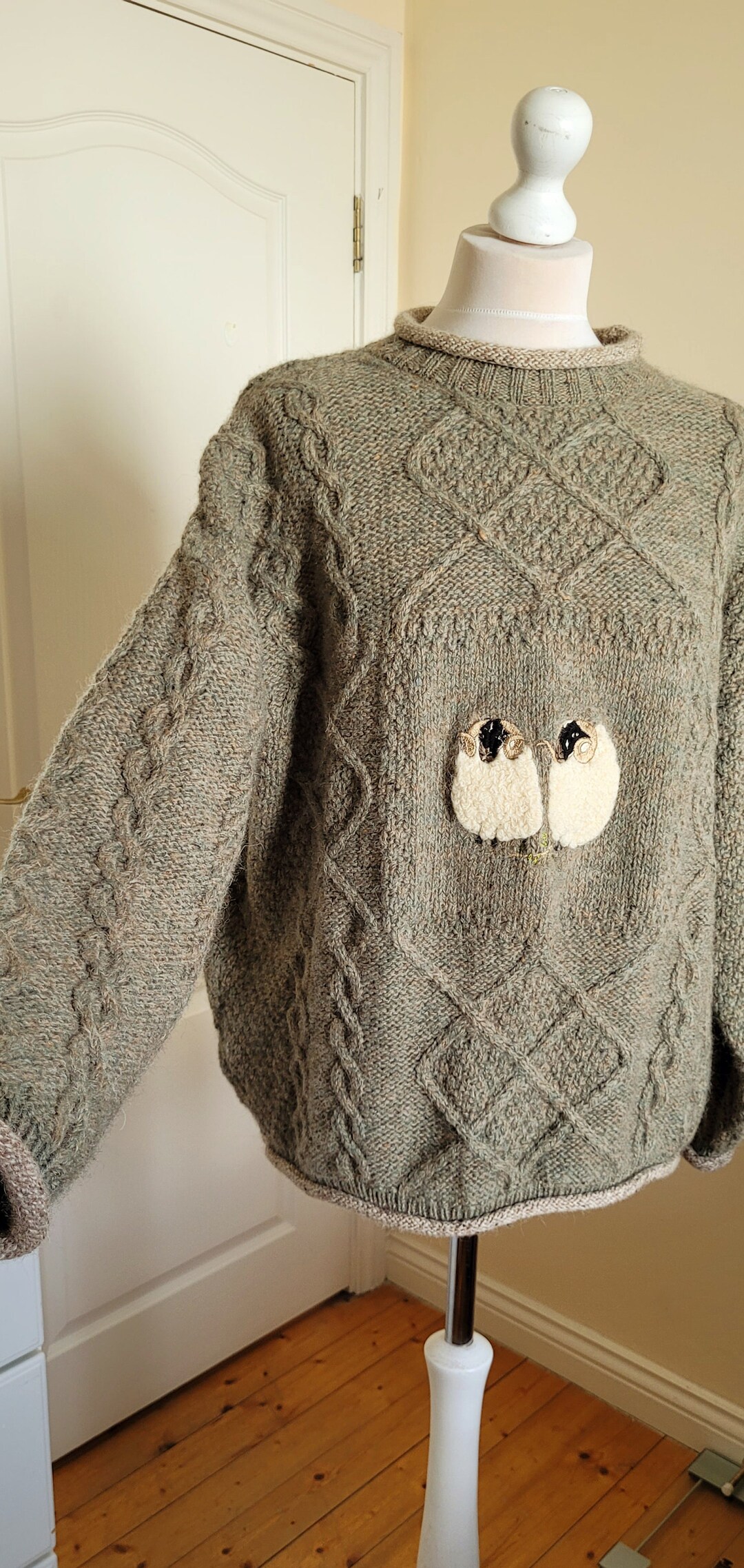 Acorn Irish Pure Wool Sheep Print Mans Sweater Green L - Etsy