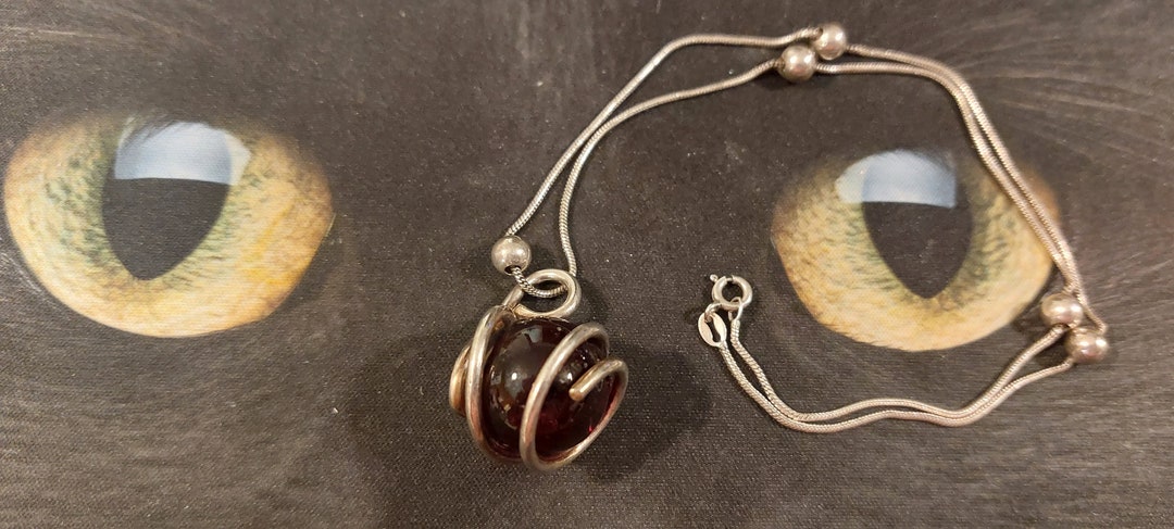 Sterling Silver Wire Red Lucite Ball Pendant Necklace 473 - Etsy