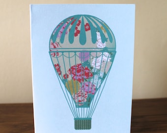 Hot Air Balloon Handcrafted Greeting Card Print Anniversary Valentine's ...