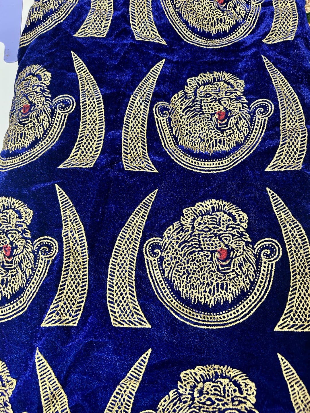 Isi Agu Royal Blue Velvet Nigerian Igbo Tribal Fabric per Yard ...