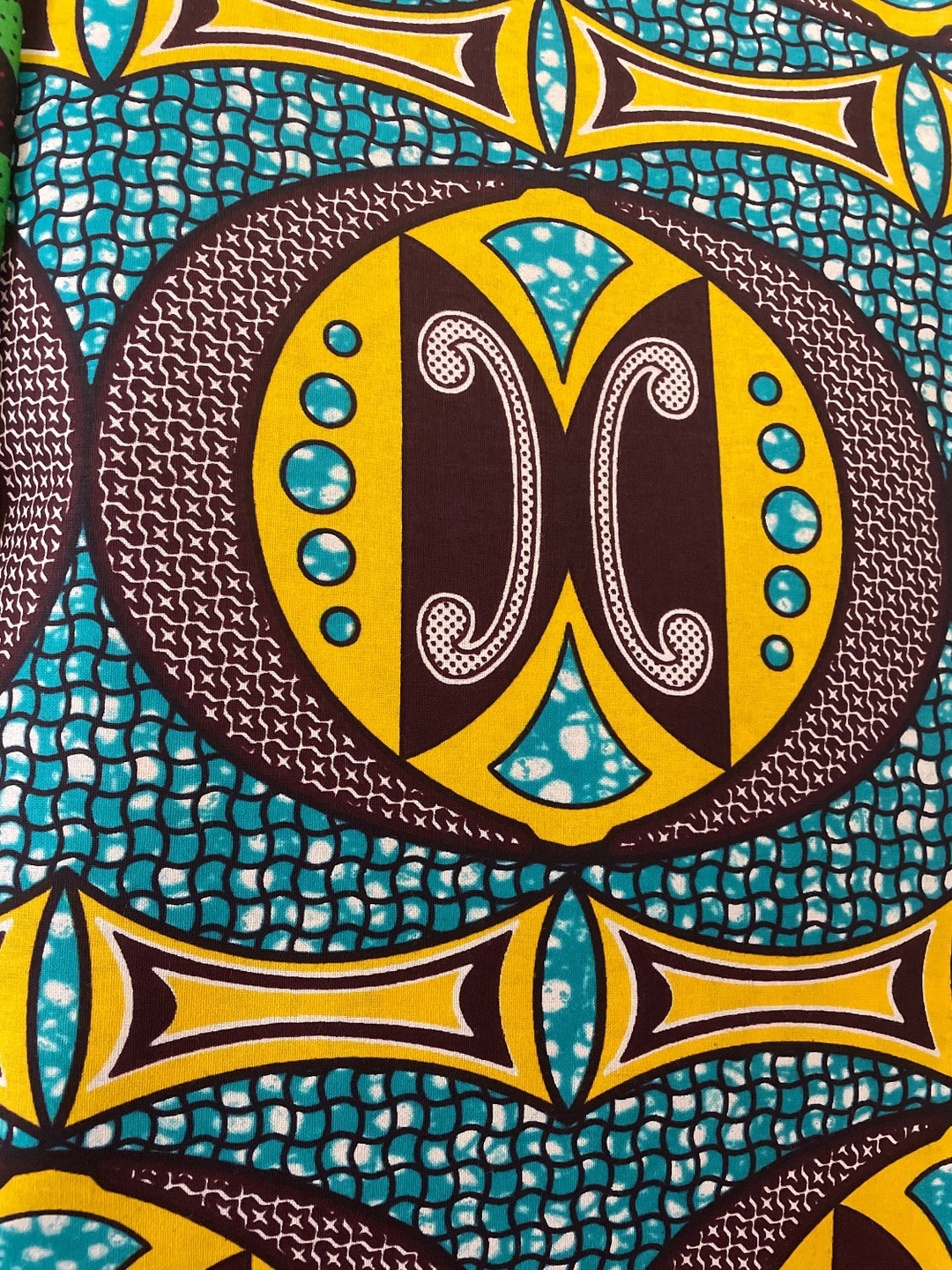 Turquoise and Yellow African Fabric per Yard/ African Textiles ...