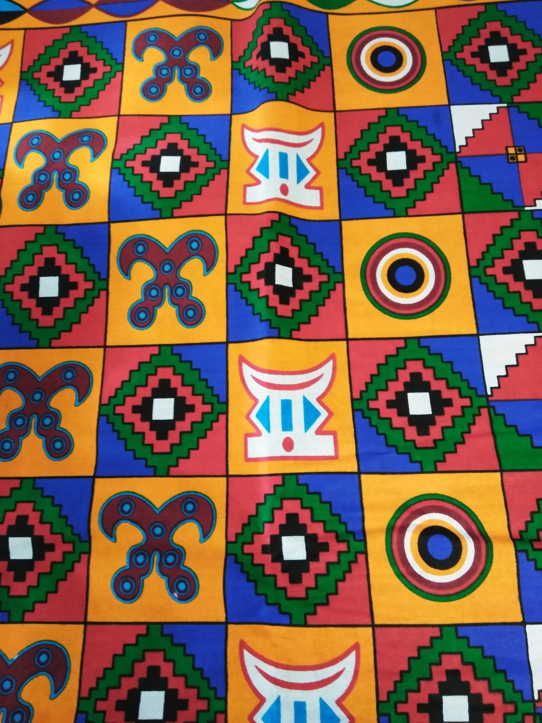 Traditional Kente Print African Fabric per Yard With African Symbol ...