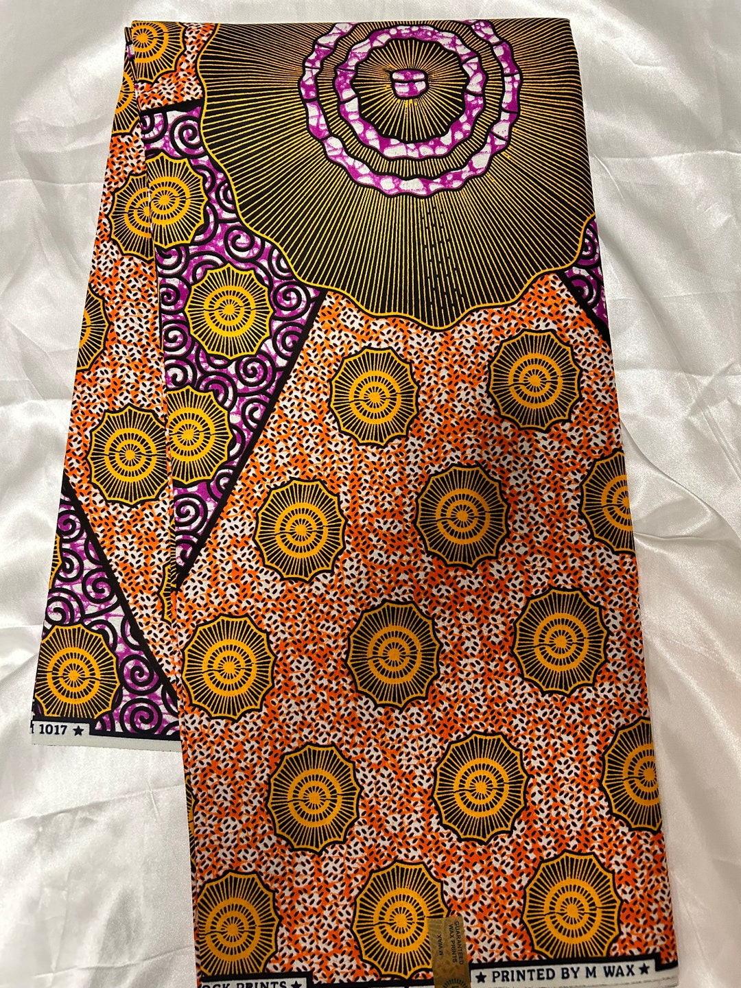 36"x45" Orange and Purple African Fabric, African Cotton Fabric, by the ...