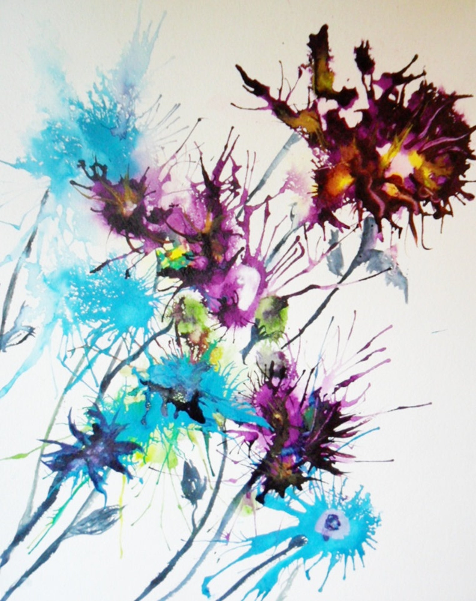 Abstract Floral Ink Painting: Bold Color Acrylic Art, 18x14.5 - Etsy