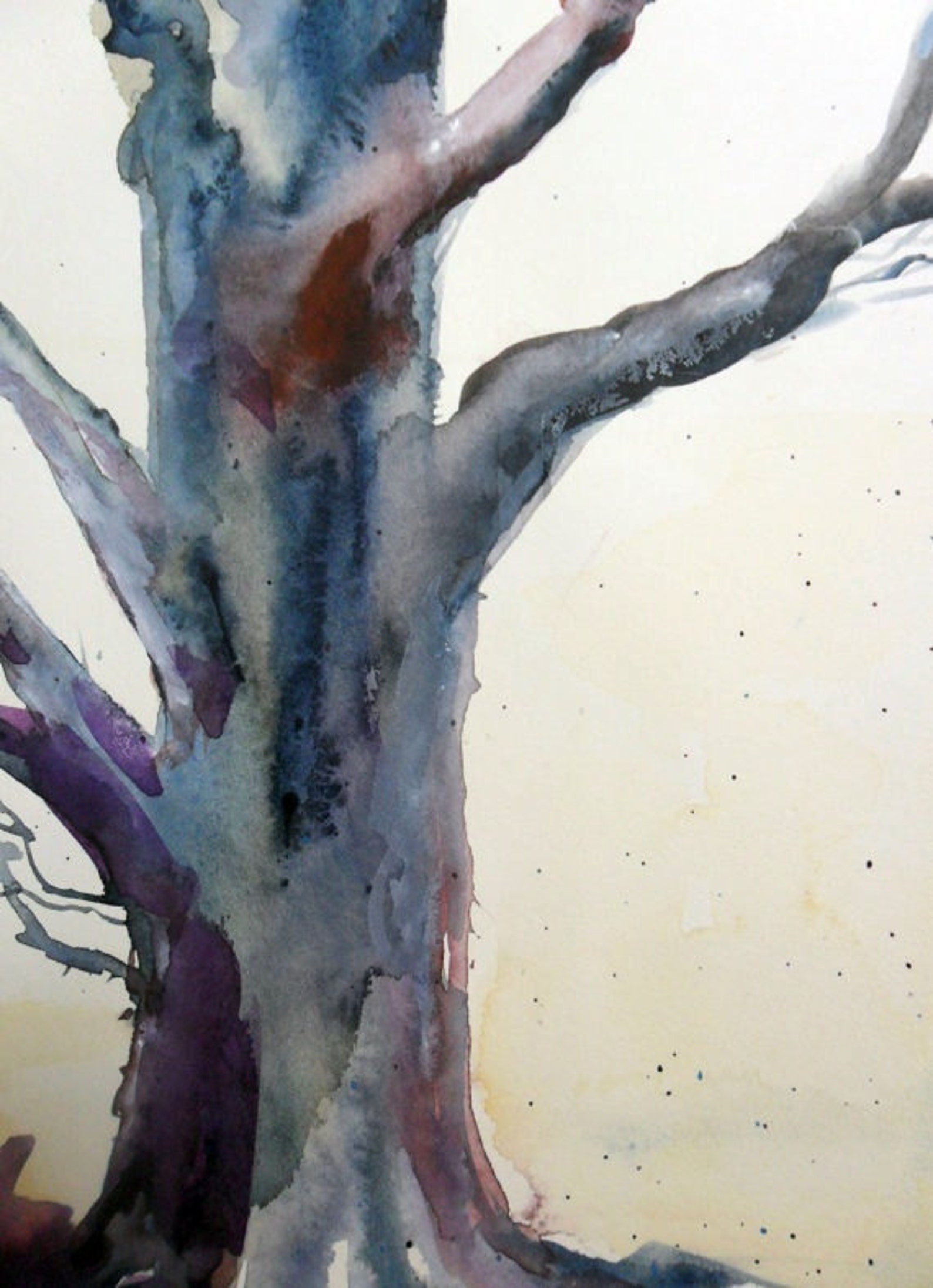Bare Tree Painting Original Watercolor Purple Blue and White 16x20 ...