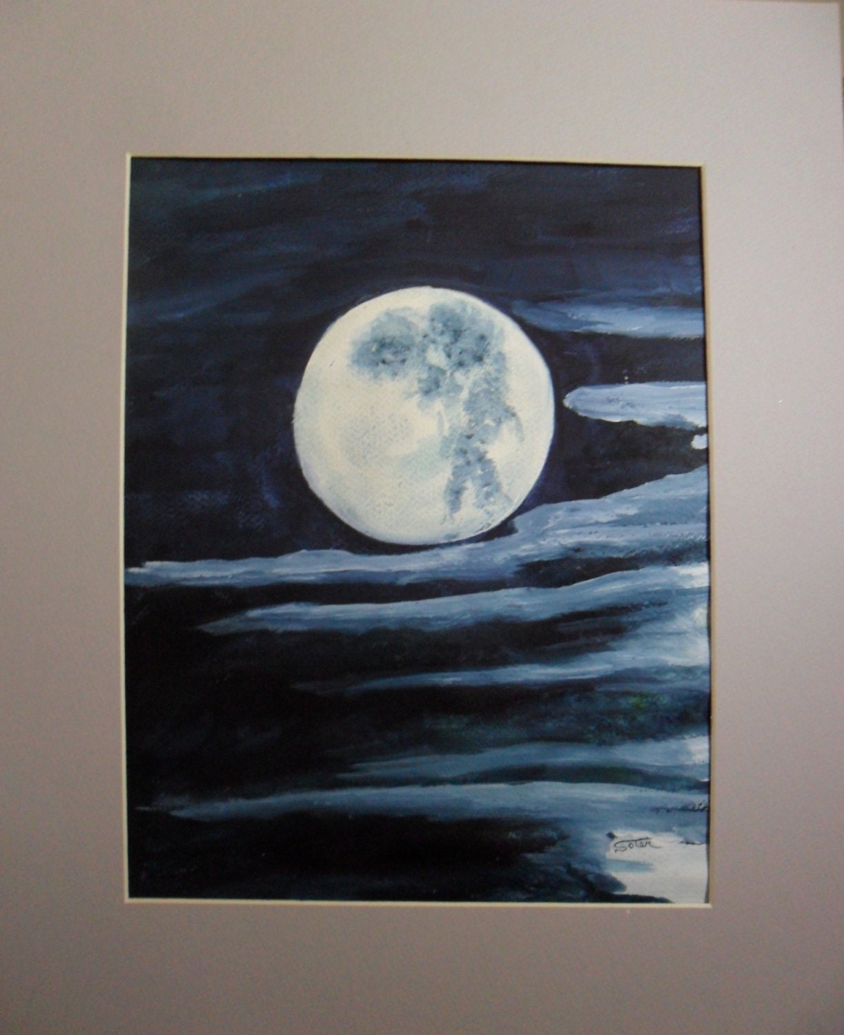 Full Moon Watercolor Painting: Matted Night Sky Art (16x20) - Etsy