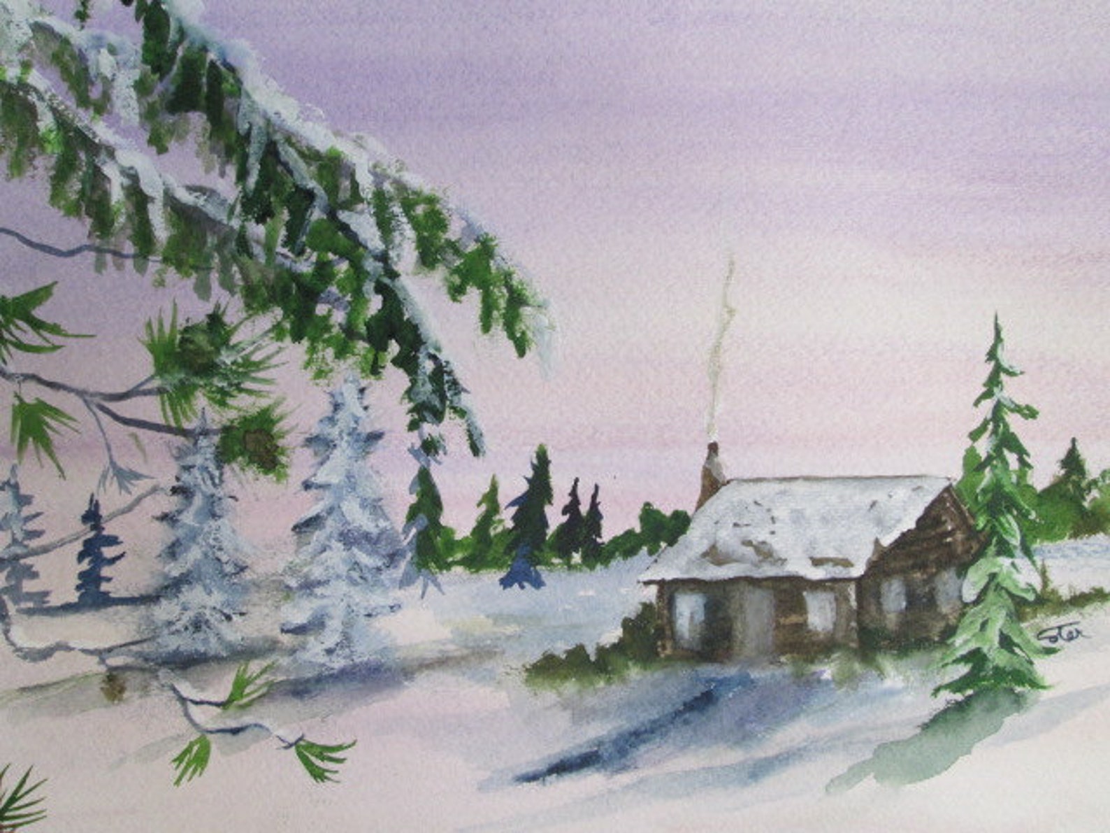 Winter Christmas Scene Original Watercolor Painting - Etsy