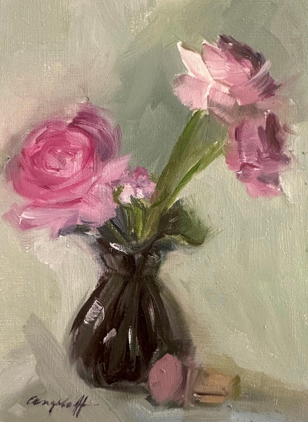 Original Oil Painting: Macaroon & Pink Roses, French Country Art (5x7 ...