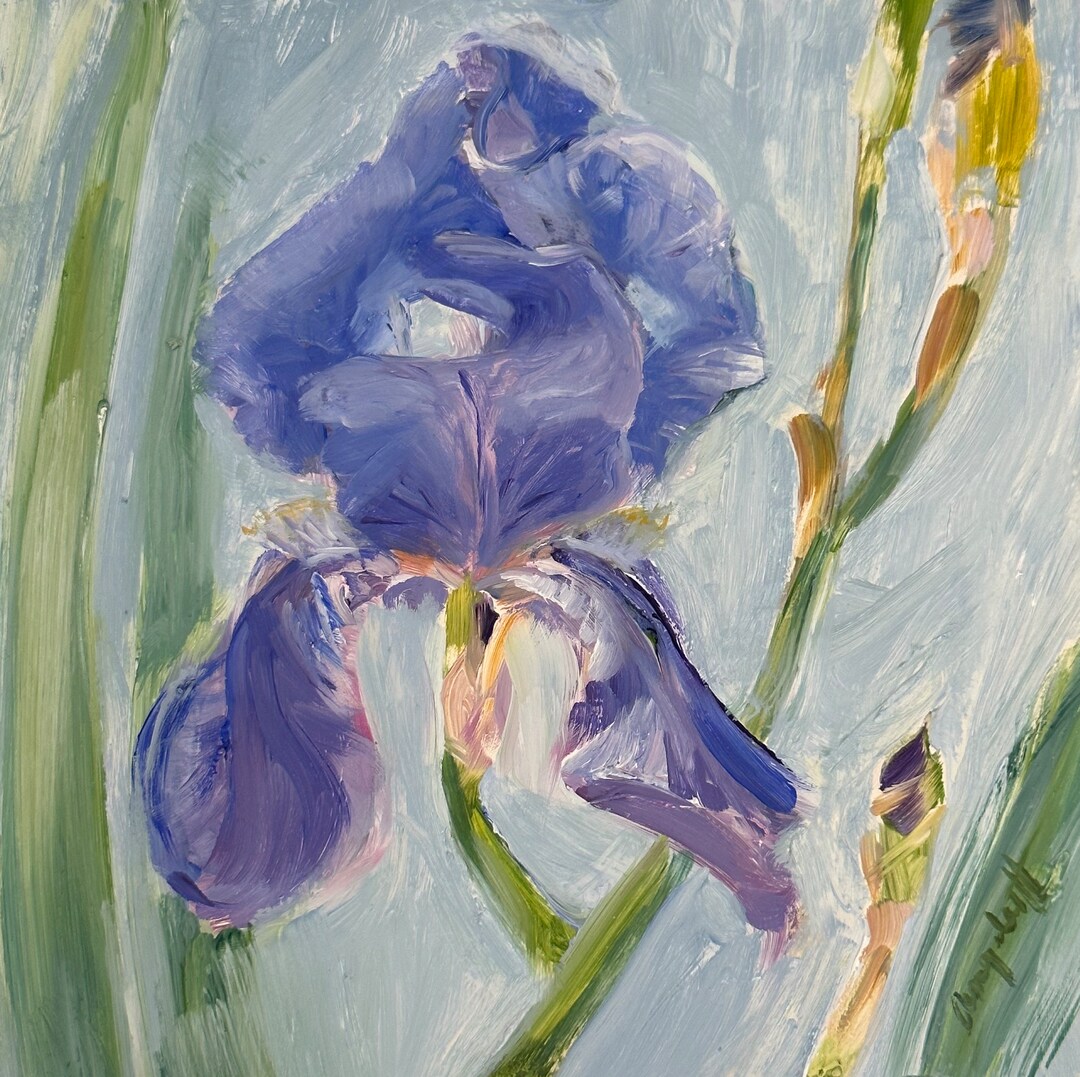 Original Oil Painting of Flowers, Iris, Purple Flower Art, Purple Iris ...