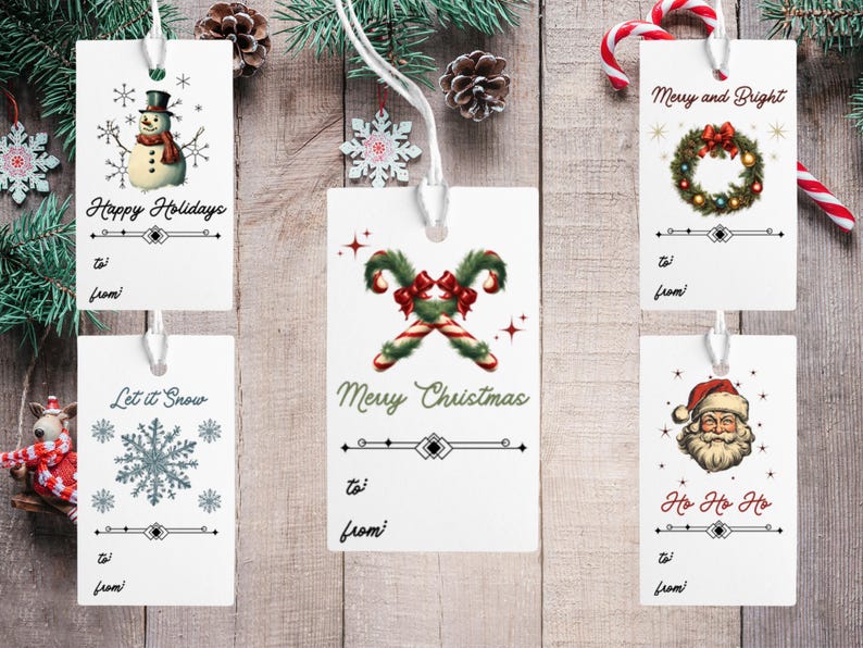 Printable Vintage Christmas Gift Tags, Retro Holiday Favor Tags ...