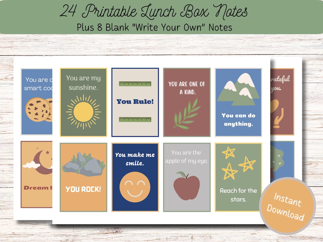Kids Lunch Box Notes Printable, Encouragement Cards, Positive Notes for ...
