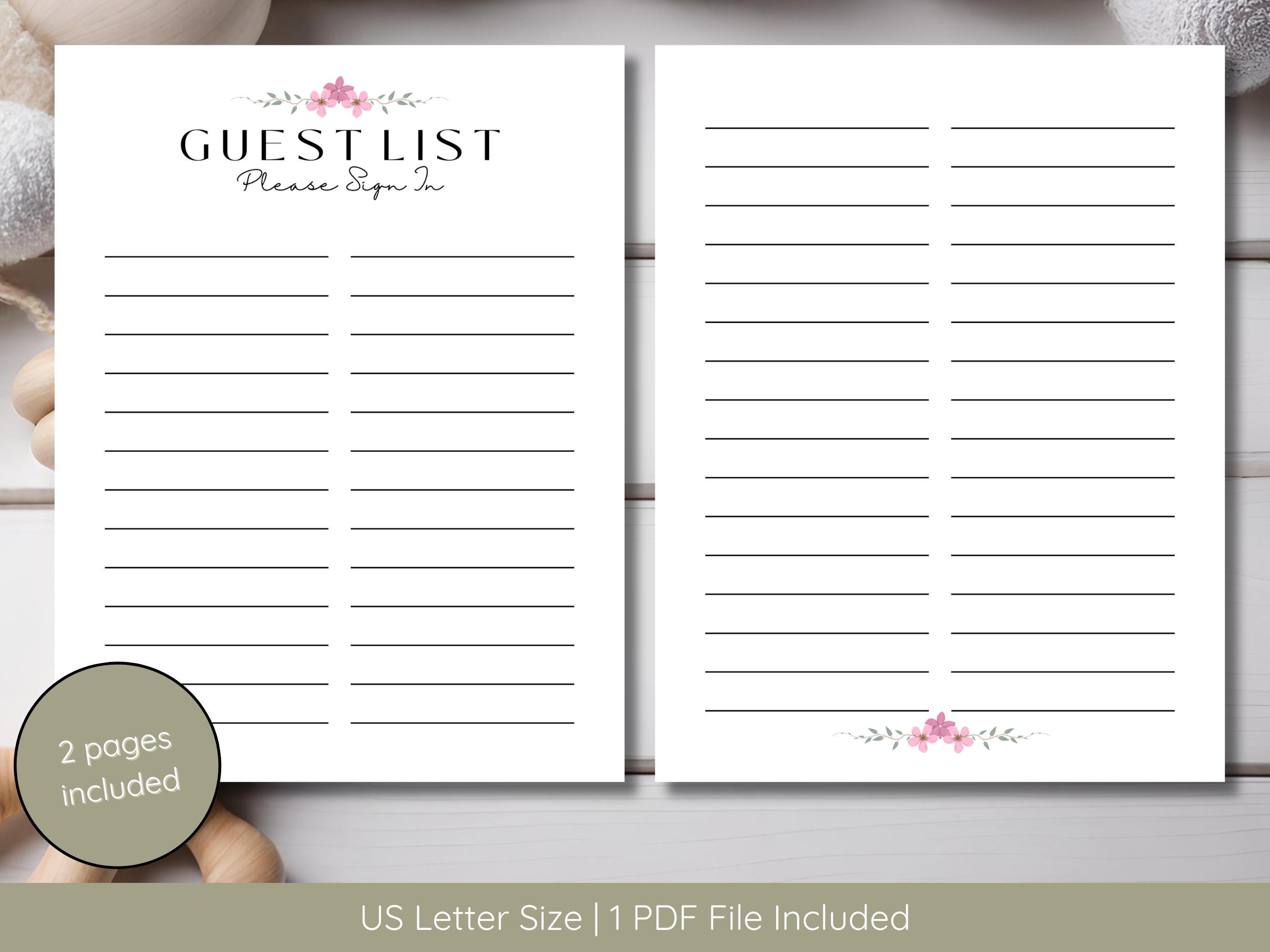 Guest List Sign in Sheet, Pink Baby Shower Guest List, Printable Baby ...