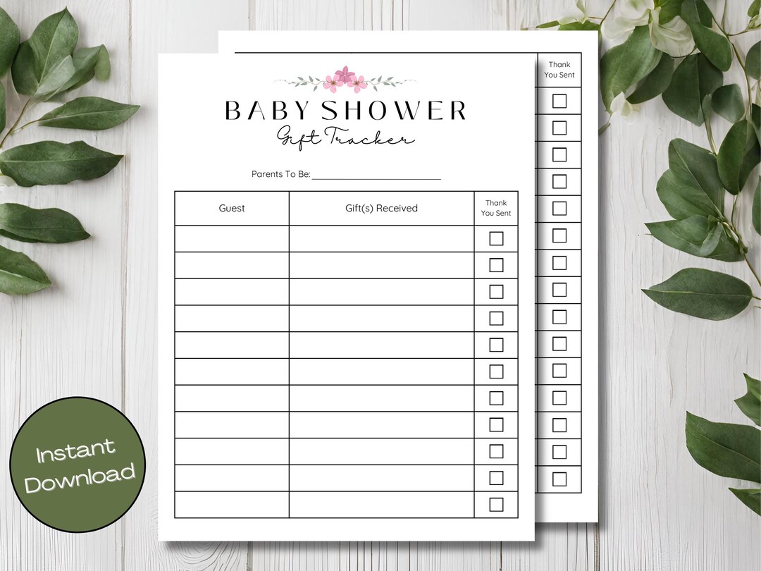 Pink Baby Shower Gift Tracker, Printable Gift Log, Flower Gift List ...