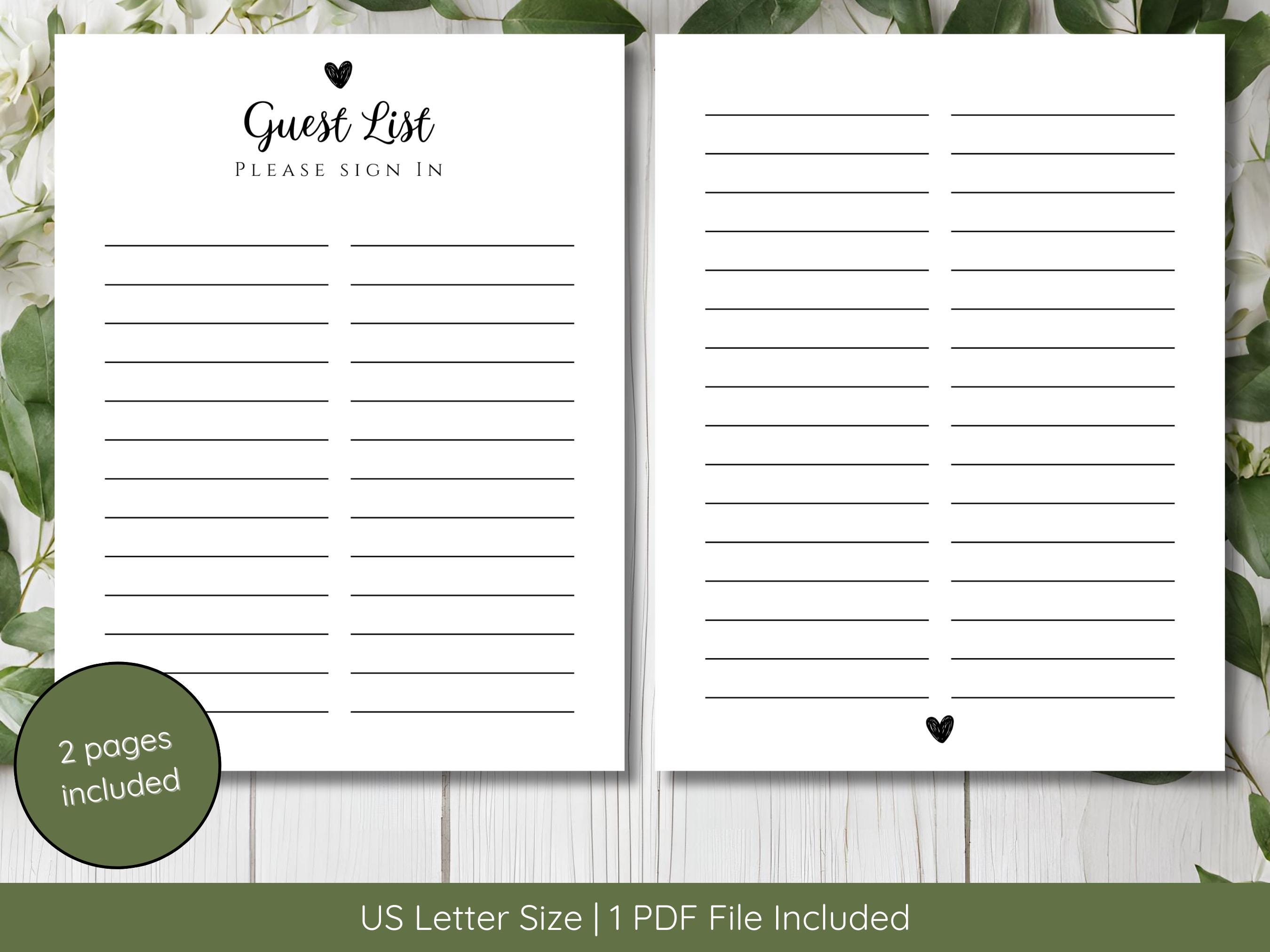 Guest List Sign in Sheet, Baby Shower Guest List, Printable Baby Shower ...