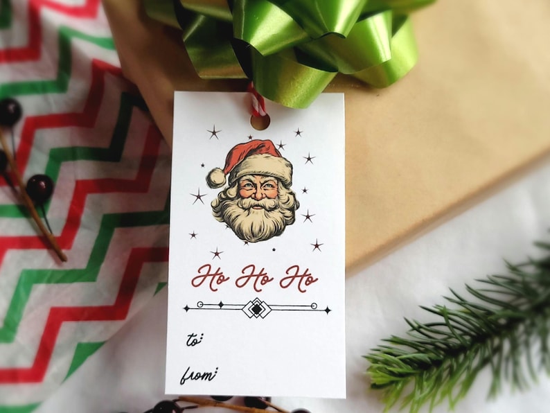 Printable Vintage Christmas Gift Tags, Retro Holiday Favor Tags ...