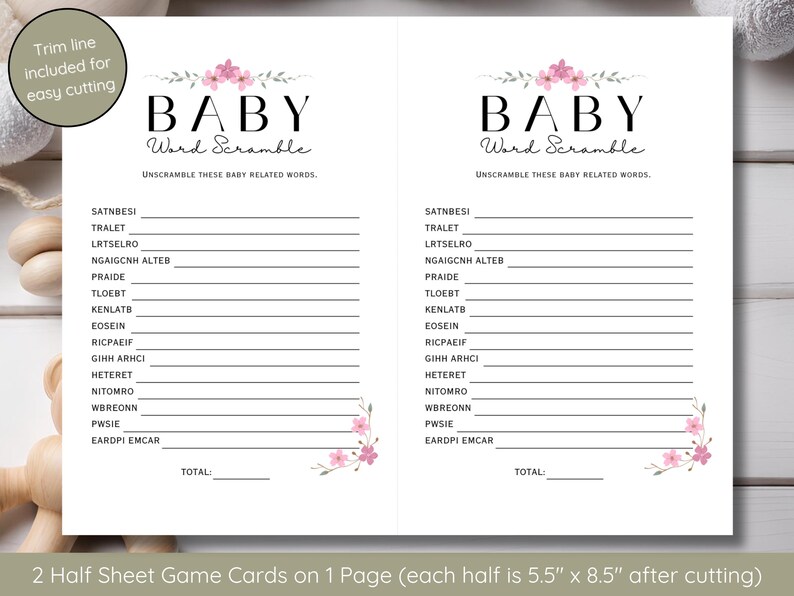 Baby Word Scramble Game, Printable Pink Baby Shower Game, Flower Baby ...