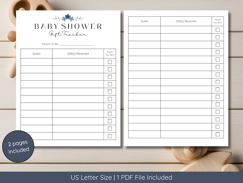 Blue Baby Shower Gift Tracker, Printable Gift Log, Flower Gift List ...