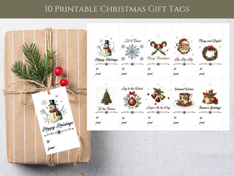 Printable Vintage Christmas Gift Tags, Retro Holiday Favor Tags ...