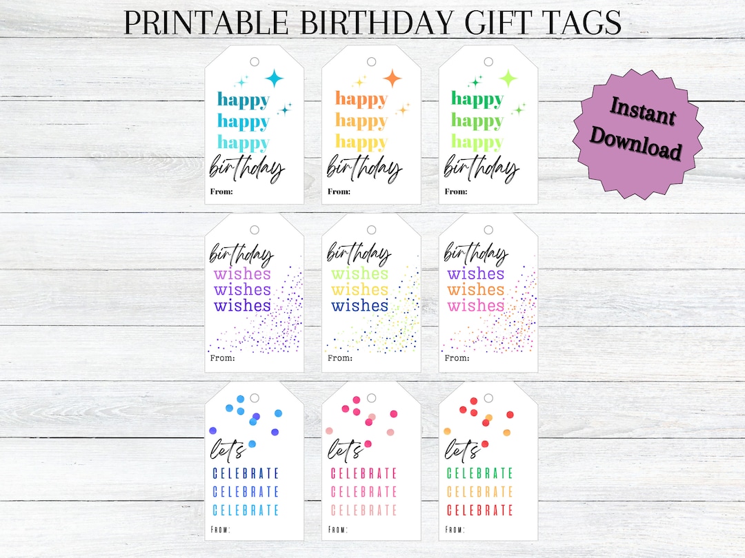 Birthday Gift Tags, Printable Colorful Gift Tags, Simple Birthday Gift ...