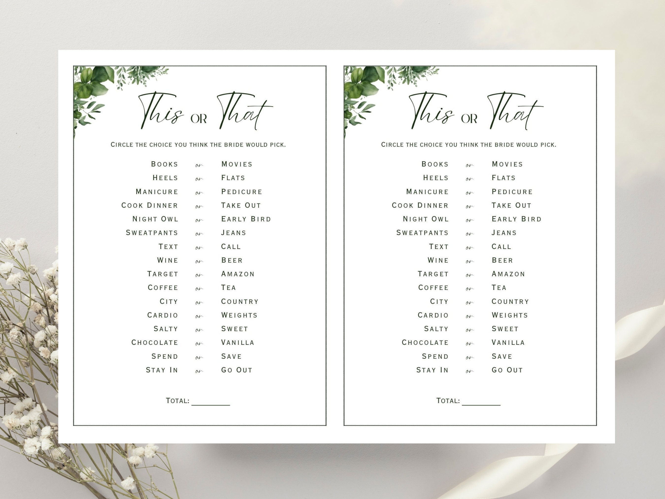 This or That Game, Wedding Shower Game, Bridal Shower Activity, Would ...